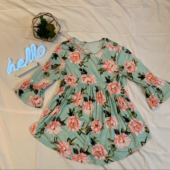 Tops | Teal Tunic With Pink Floral Design | Poshmark